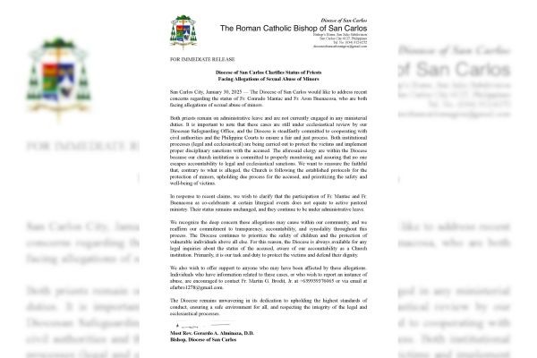 Roman Catholic Bishop of San Carlos, nagsalita na kaugnay sa isyu ng 2 ... Roman Catholic Bishop of San Carlos, nagsalita na kaugnay sa isyu ng 2 ...