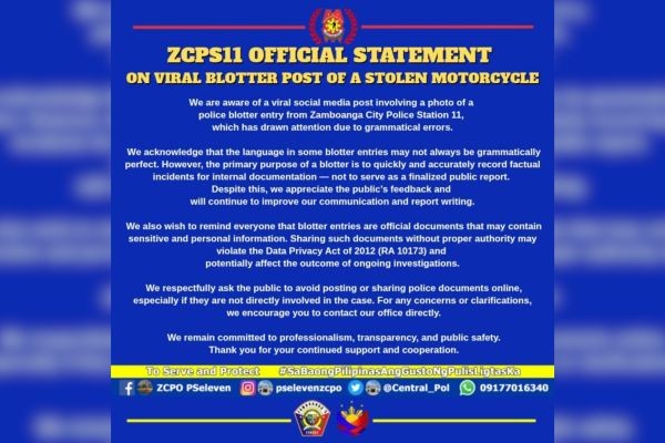 Police Station sa Zamboanga, nagpaliwanag sa viral blotter post na may ...